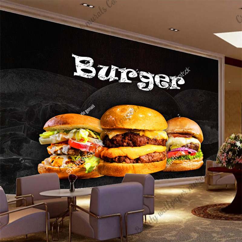 Jual Custom Burger Photo Wallpaper Fast Food Restaurant Industrial ...