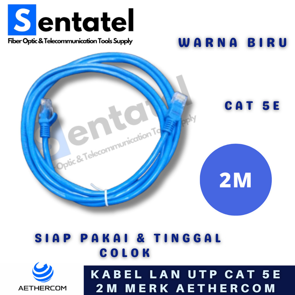 Jual KABEL LAN UTP CAT 5E 2M MERK AETHERCOM | Shopee Indonesia