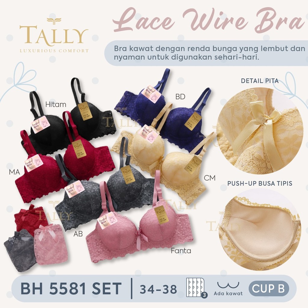 Jual TALLY BRA BH SET CD CELANA 5581 | CUP B | 3/4 CUP | ADA KAWAT | PUSH UP BUSA TIPIS | SIZE ...