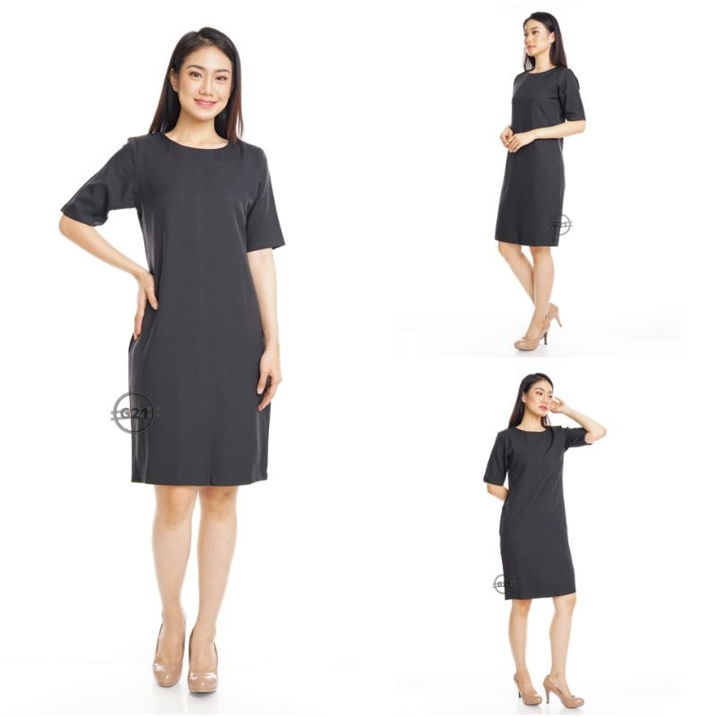 Jual Dress Hitam Polos Formal Kerja Kantor Wanita Murah High Premium ...