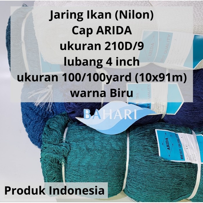Jual Jaring Ikan Arida Nilon 210D/9 lubang 4" ukuran jaring 100/100yard ...