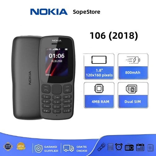 Jual HP NOKIA 106 2018 Dual SIM - Ponsel Tahan Lama dengan Baterai ...