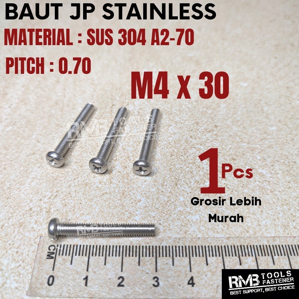 Jual Baut JP M4 x 30 Stainless Steel / Baut JP Stainless M4 x 30 mm SUS 304 | Shopee Indonesia