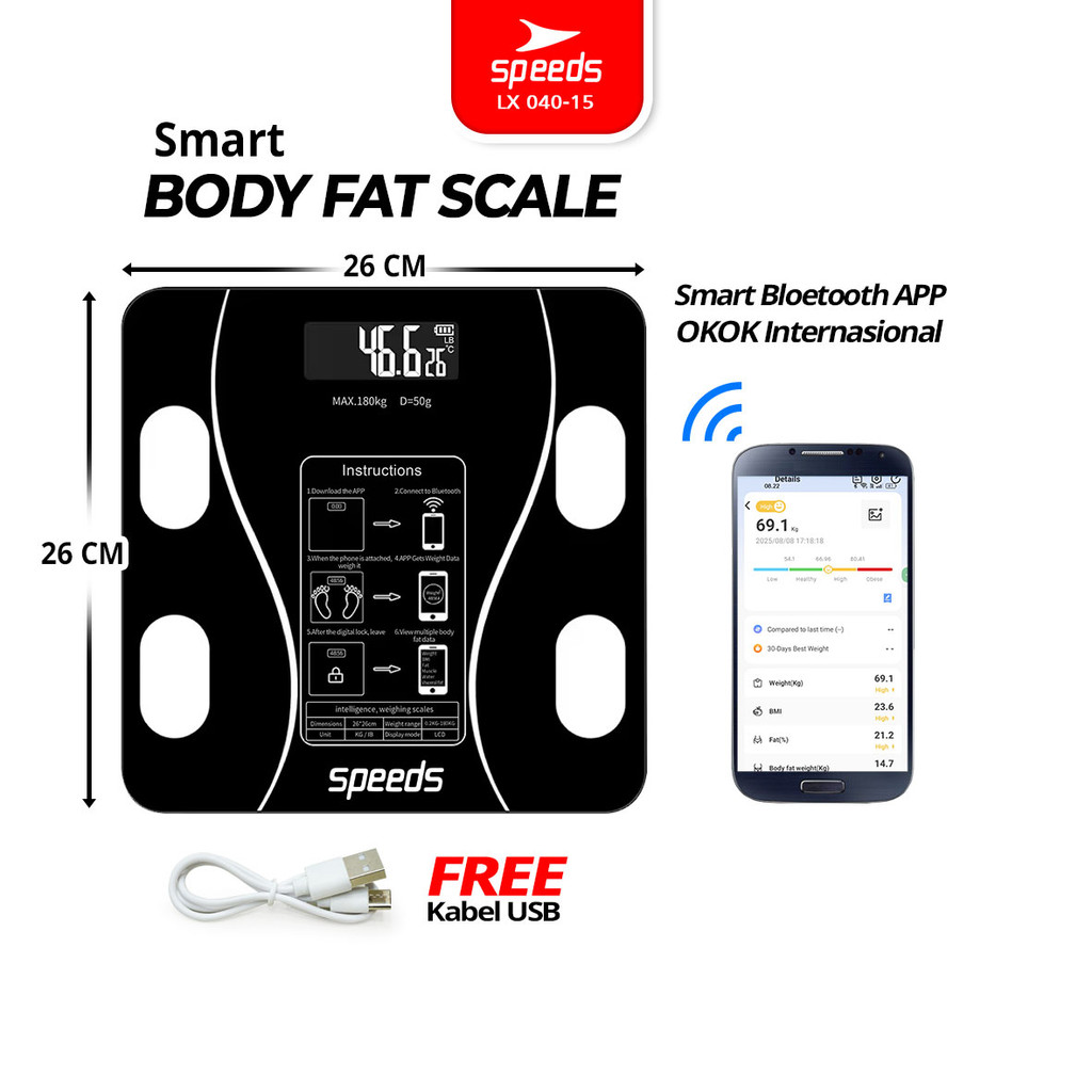 Jual SPEEDS Timbangan Badan Smart Lemak Fat Digital Weight Scale Scales ...
