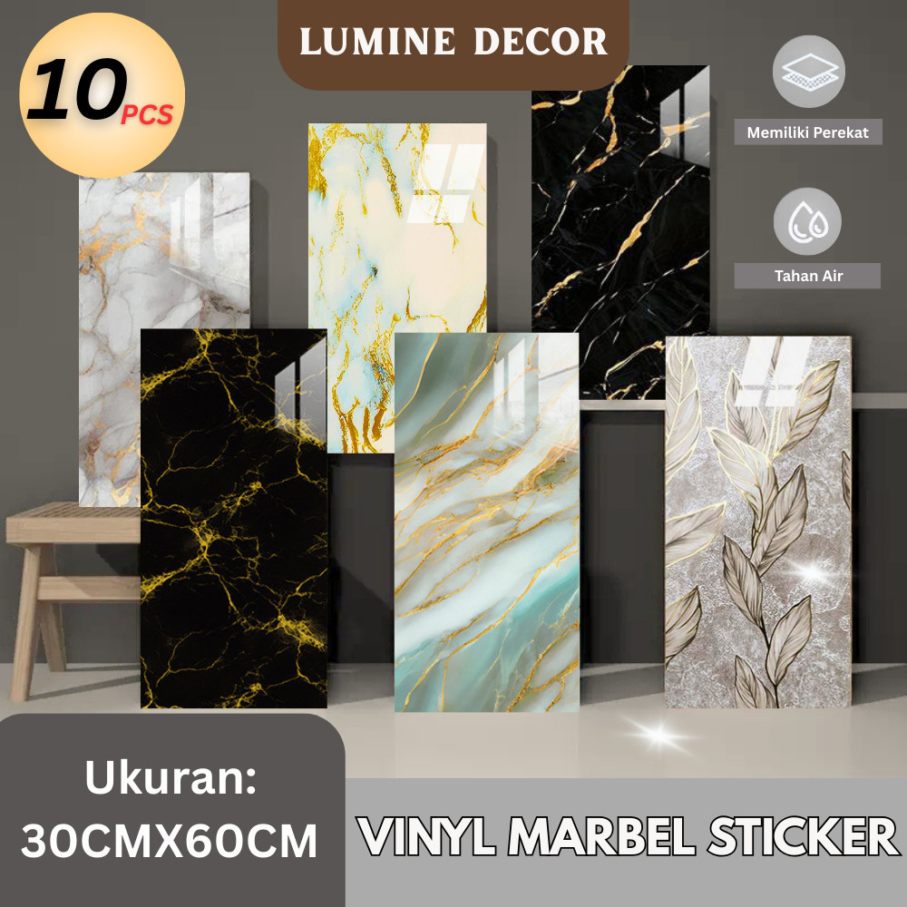 Jual [30cm x 60cm] Lumine - PAKET 10 Lembar Wallpaper Dinding Vinyl Marble Premium PET Tebal 2,5 ...