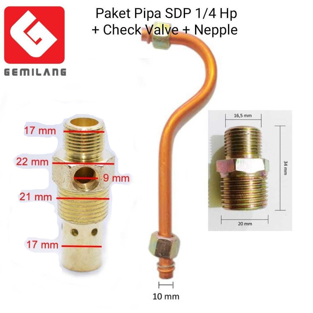 Jual Paket Check Valve + Pipa Kompresor SDP 1/4 Hp + Nepple | Shopee ...