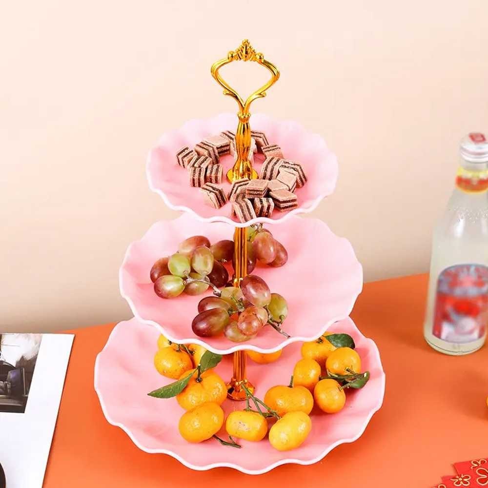 Jual Rak Kue Makanan dan Buah Tingkat Susun 3 Plate Cake Stand Display ...