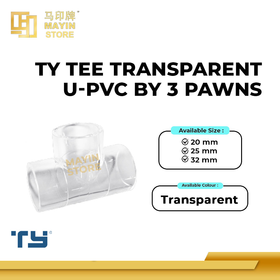 Jual TY K03 Tee Transparent / T Acrylic Pipa Pipe U–PVC Bening Transparan by 3 Pawns | Shopee ...