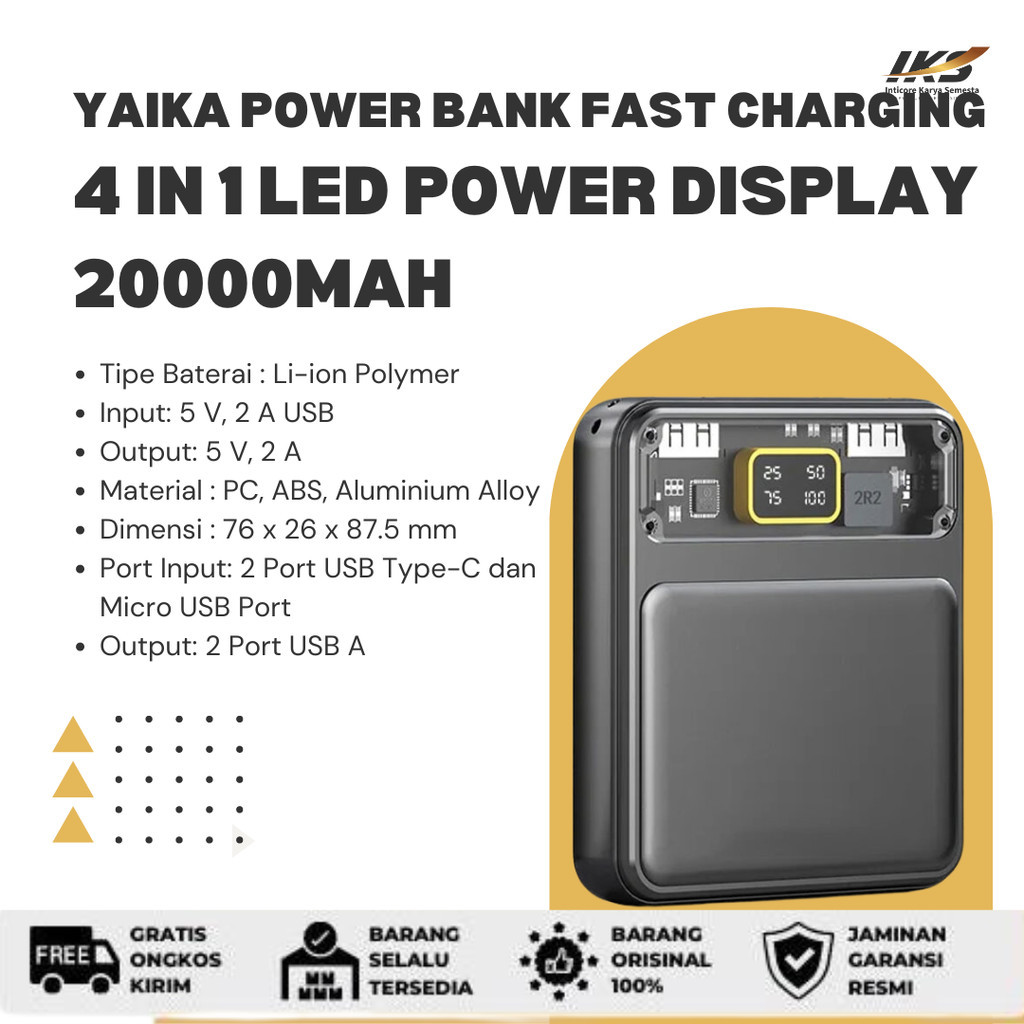 Jual Yaika Power Bank Fast Charging 4 in 1 LED Power Display 20000mAh ...