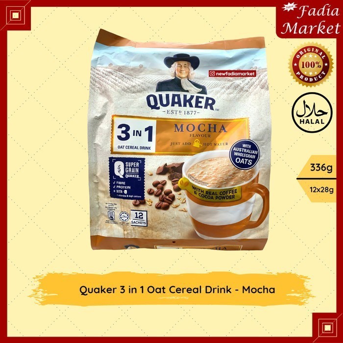 Jual Quaker 3 in 1 Oat Cereal Drink [12x28g] - Mocha | Shopee Indonesia