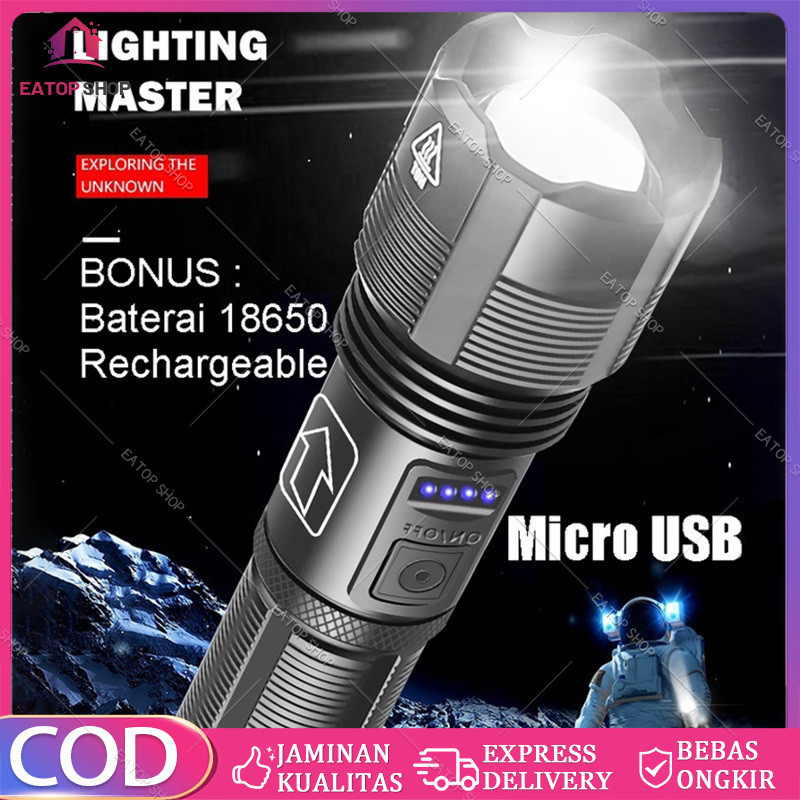 Jual Senter LED XHP50 USB Powerfull 5 Mode Telescopic Zoom Aluminium ...