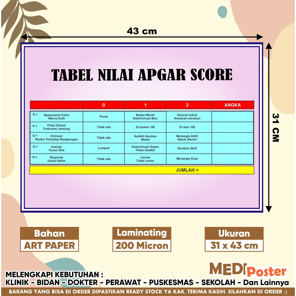 Jual Poster Tabel Nilai Apgar Score | Shopee Indonesia