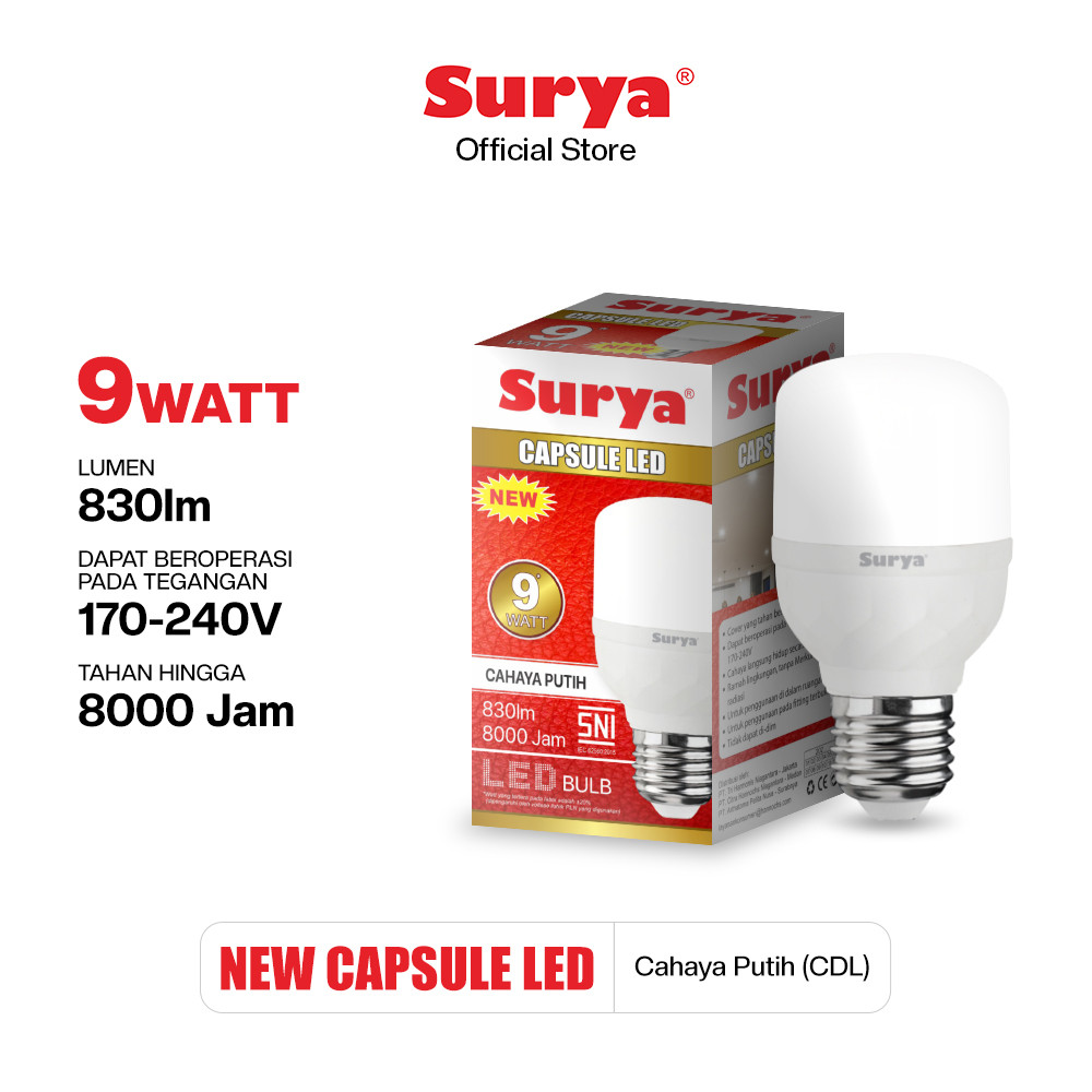 Jual Surya Lampu Bohlam LED New Capsule 9 Watt Cahaya Putih | Shopee ...