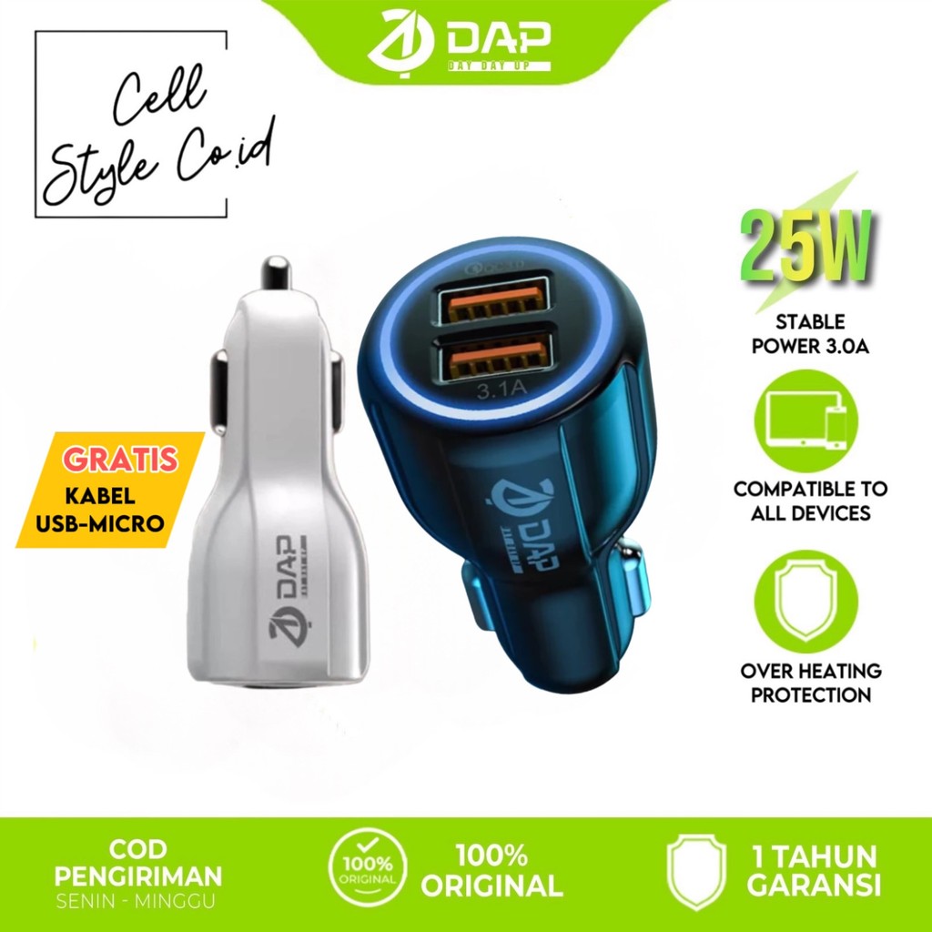 Jual DAP D-C3.0N Car Charger PD 25 watt QC 3.0A Dual Port USB adapter ...