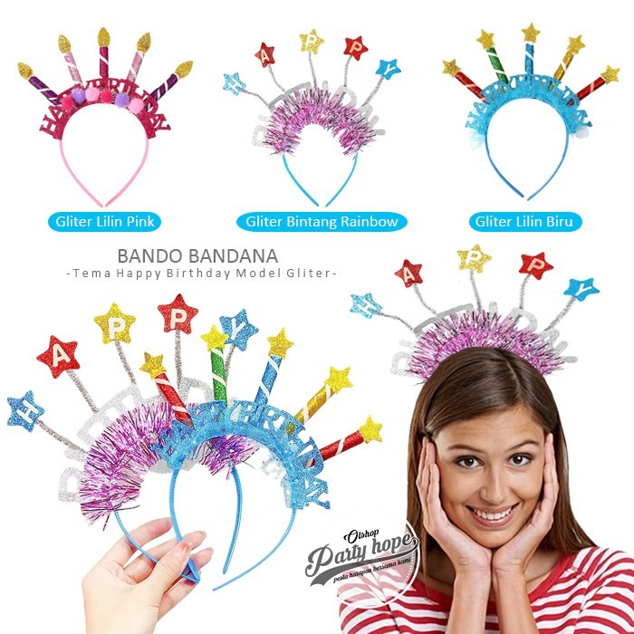 Jual Bando Happy Birthday Gliter / Head Band HBD Gliter / bandana ulang ...