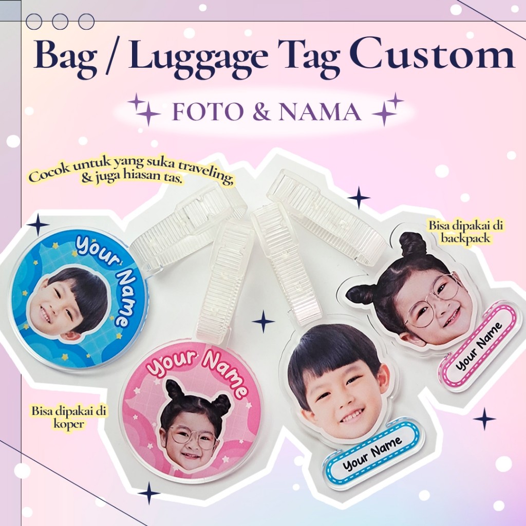 Jual Acrylic Luggage Tag Custom Foto & Nama / Bag tag Cetak Foto Nama ...