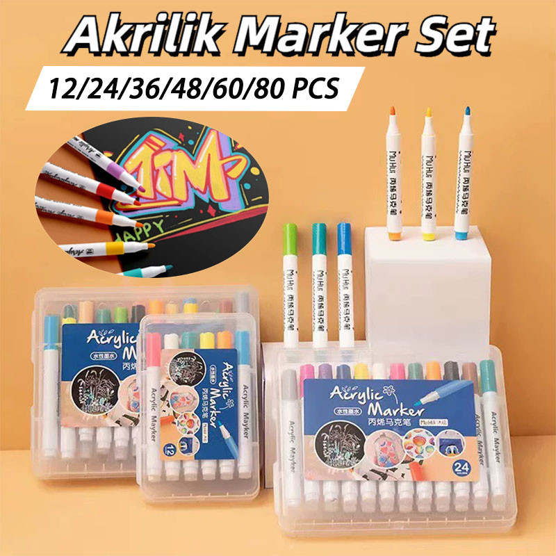 Jual Acrylic Marker Set / Pen Akrilik Marker Warna Cepat Kering Tahan ...