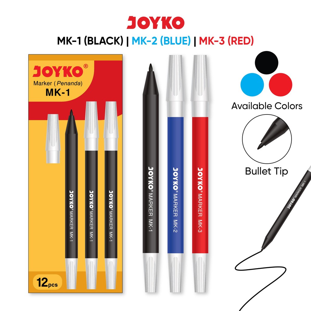 Jual JOYKO Spidol Penanda Marker 1 Pack MK-1~3 Isi 12 Pcs | Shopee ...