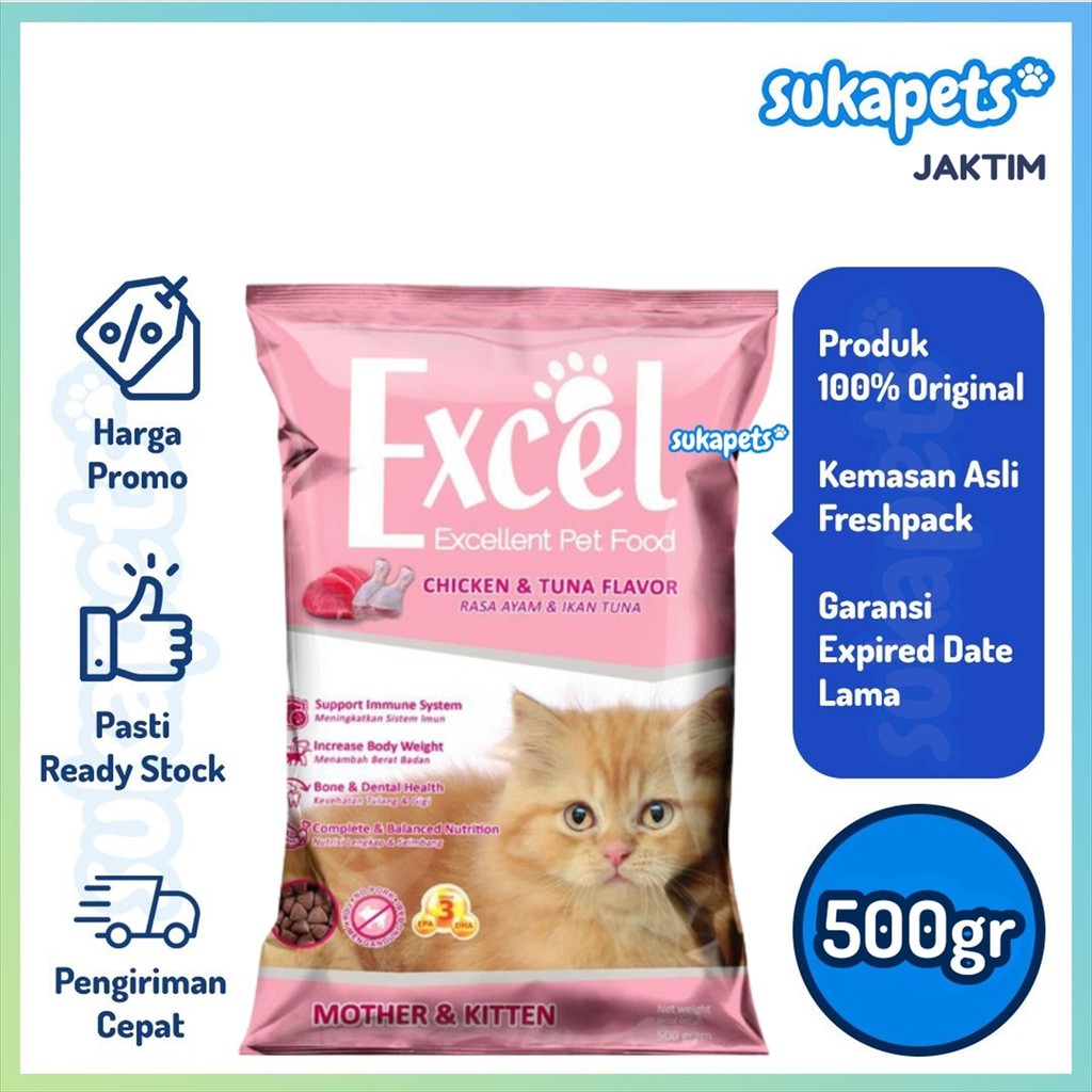 Jual Excel Mother & Kitten Chicken & Tuna Flavor Kibble Mini Segitiga ...