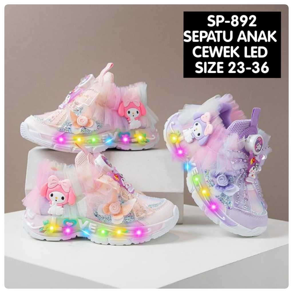 Jual (LOLI-JKT) SP- 892 SEPATU LED ANAK CEWEK MELODY TILE RAINBOW PITA KUROMI MANIK TALI PUTAR ...