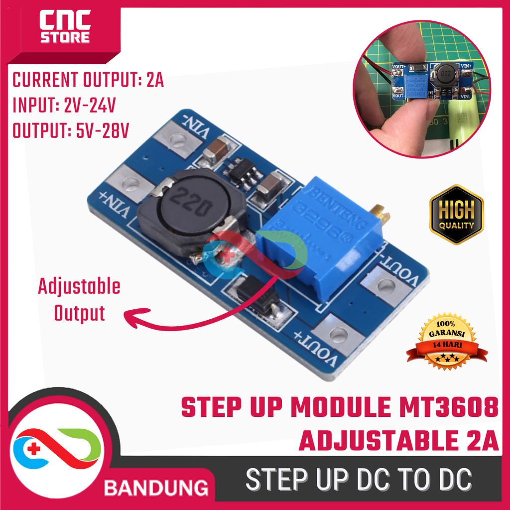 Jual Step Up Boost Converter MT3608 – Modul DC 2A Adjustable 2V–24V ke 5V–28V | Shopee Indonesia