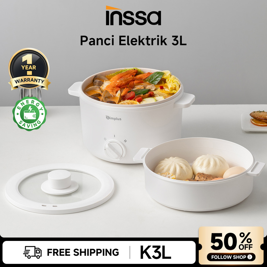 Jual INSSA X Simplus Panci Listrik 3L Serbaguna dengan Pengkukus Lapisan Keramik Anti Lengket ...