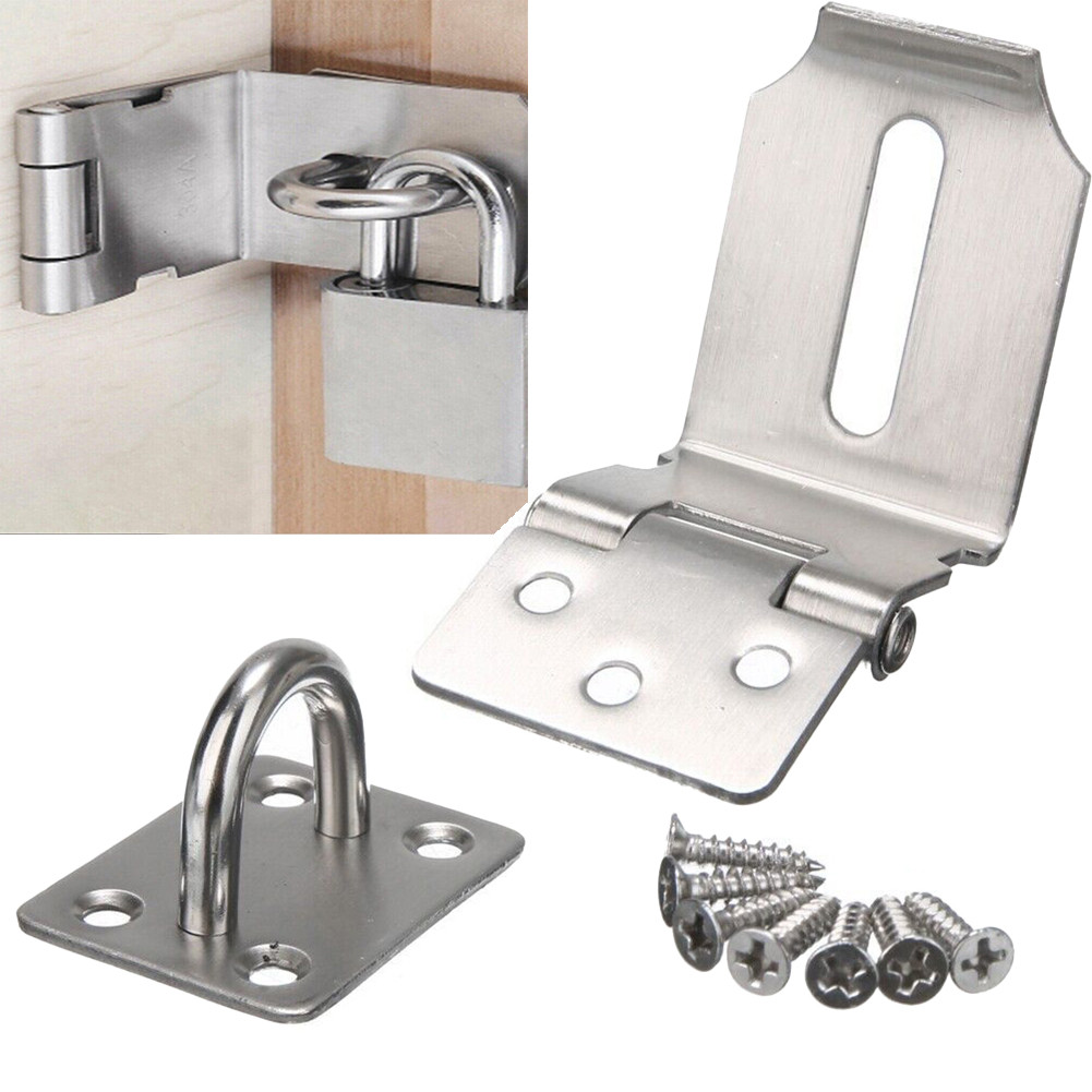 Jual Stainless Steel Padlock Clasp Gate Hasp Staple Door 90 Degrees ...