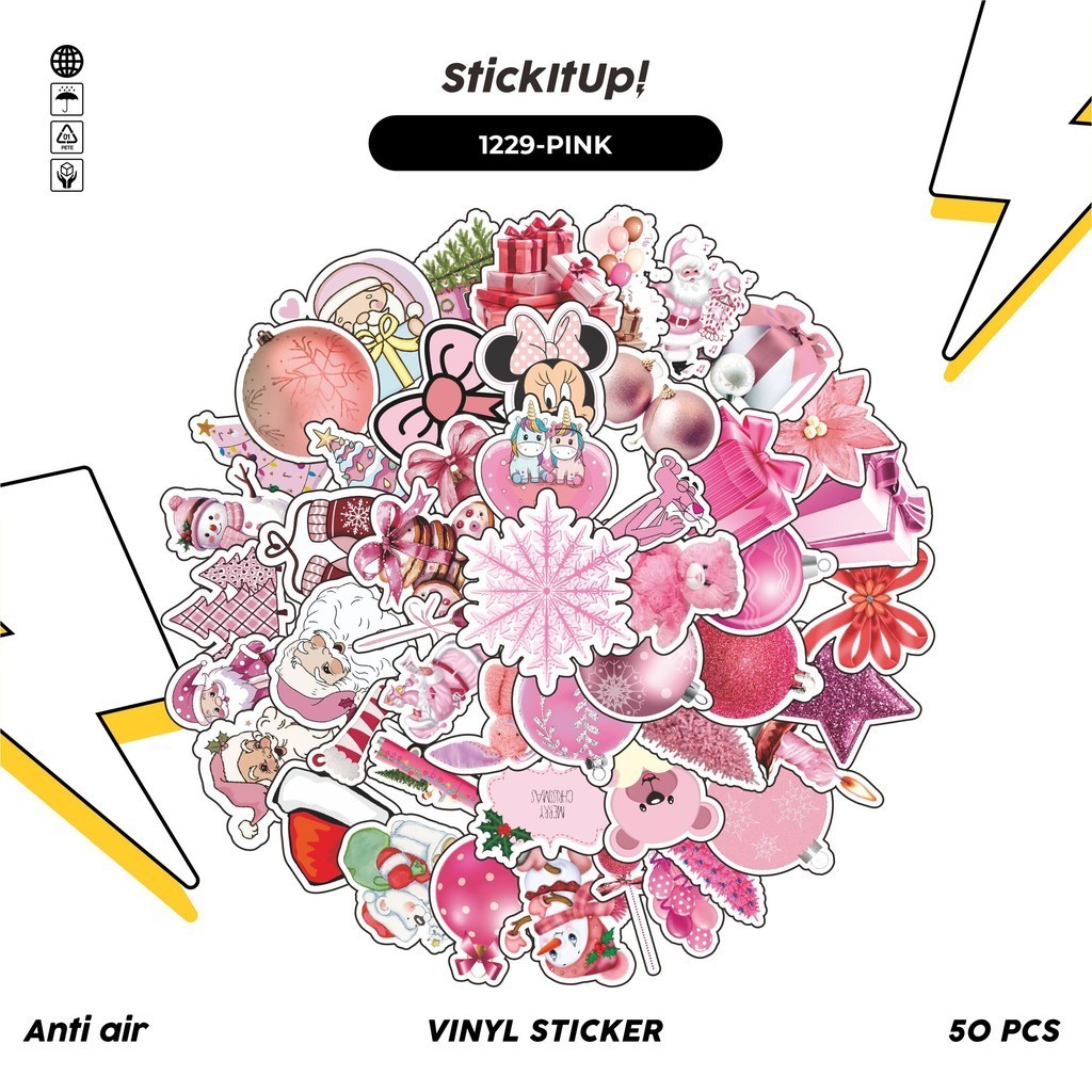 Jual COD 100 Pcs Stiker Pink Christmas Lucu Aesthetic Vynil Waterproof ...