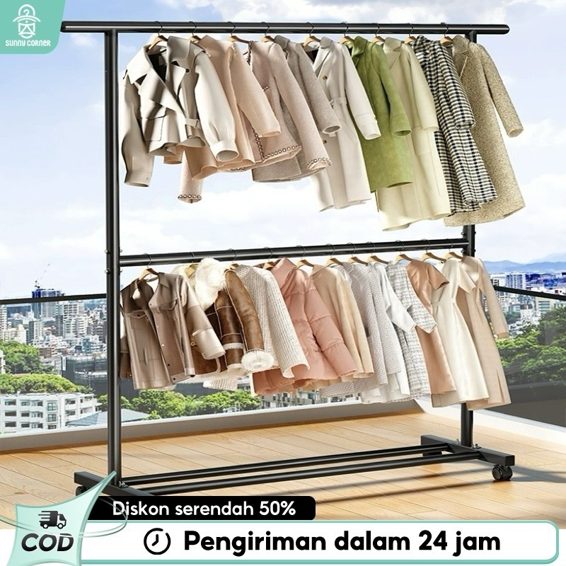 Jual DS34DW Rak Gantungan Baju 2 Susun Stand hanger Besi Gawang Baju ...