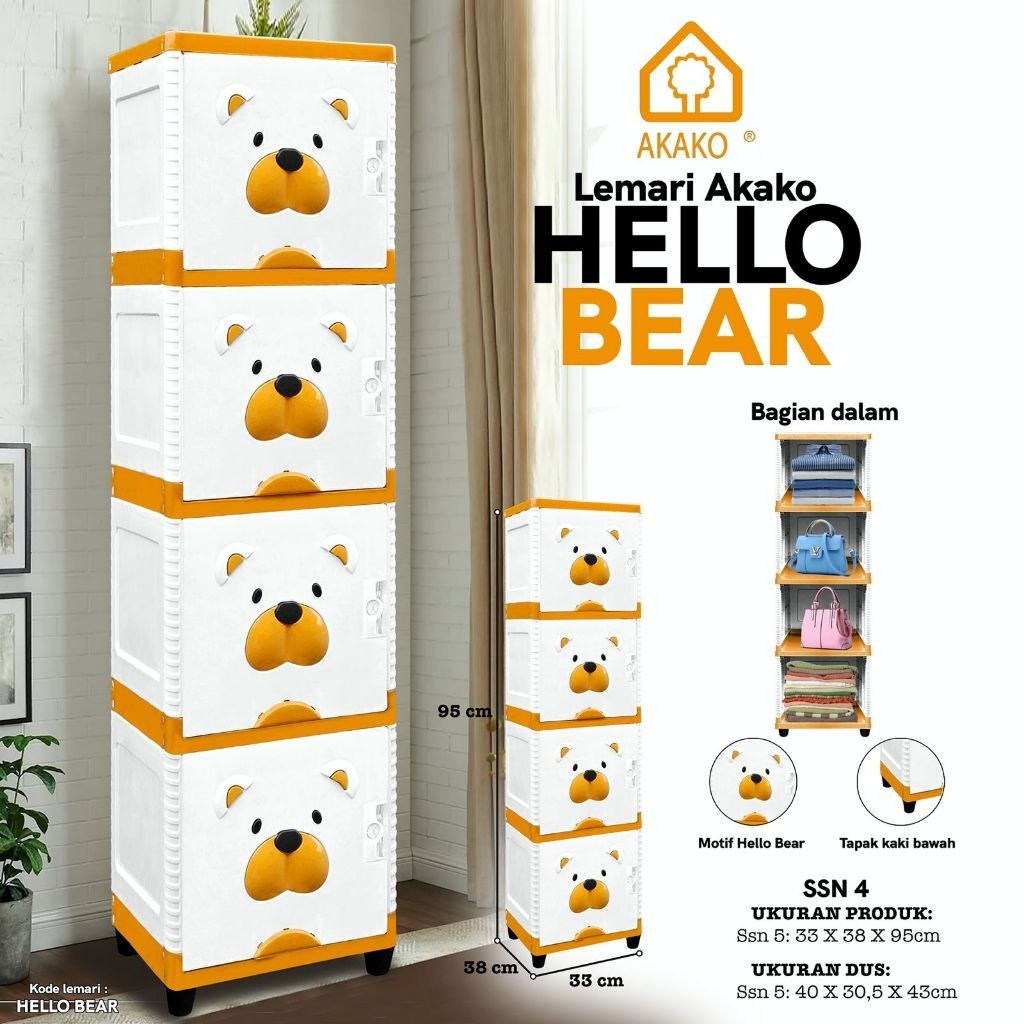 Jual AKAKO - Lemari Pakaian Plastik Swing Hello Bear Susun 2 3 4 DAN 5/ KODE : SHB | Shopee ...