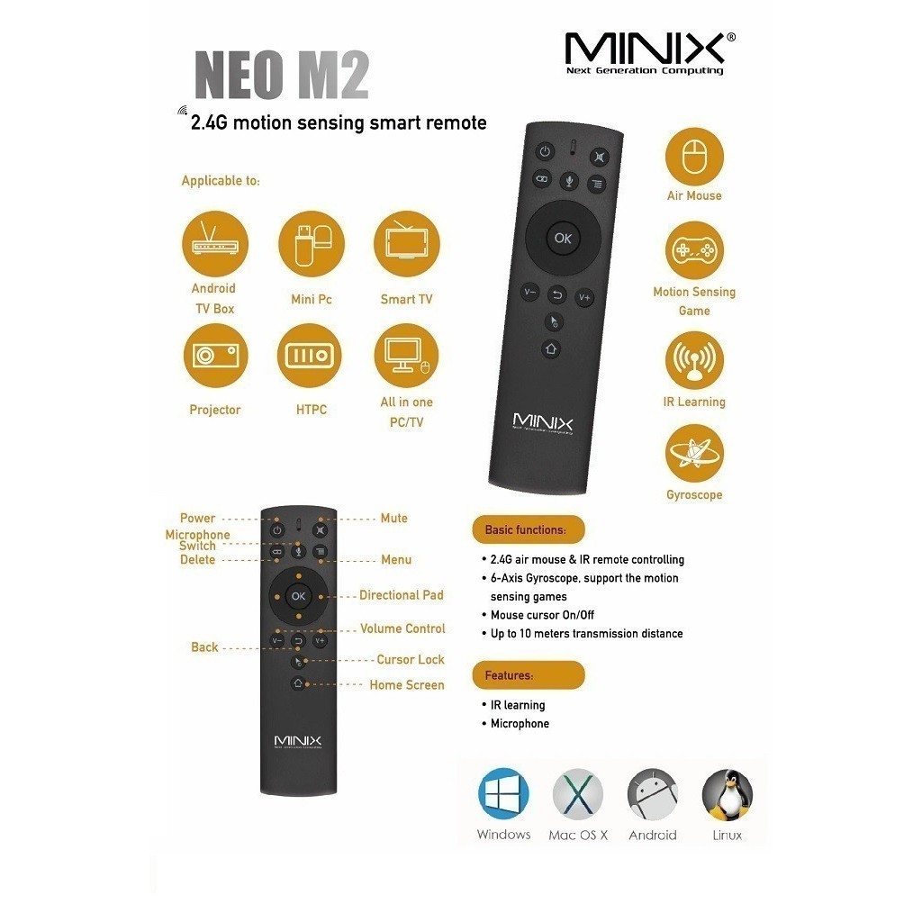 Jual MINIX NEO M2 Remote 2.4G Motion Sensor Air Mouse Voice Android TV ...