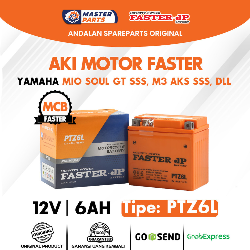 Jual Aki Faster JP PTZ6L 12V 6Ah untuk Yamaha Mio Soul GT SSS, M3 AKS SSS | Shopee Indonesia