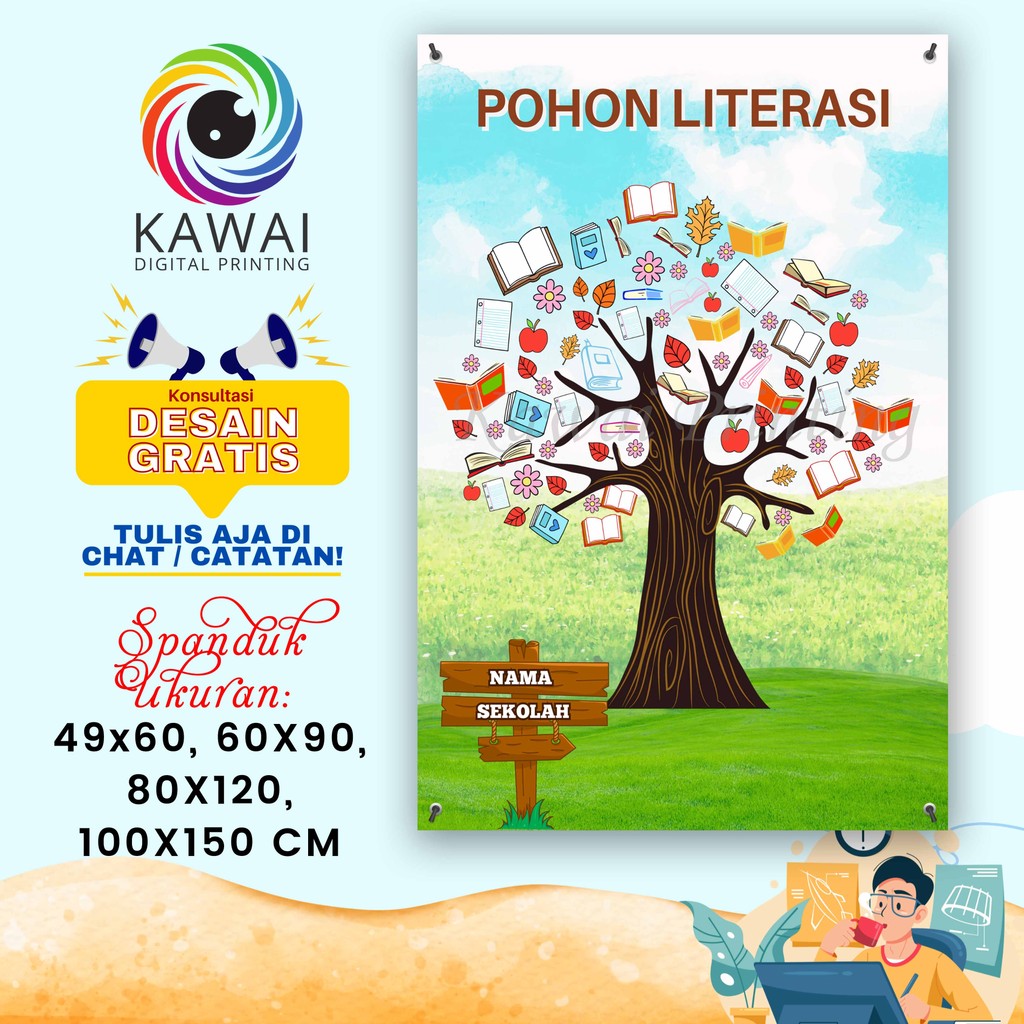 Jual SPANDUK / BANNER Pohon Literasi Pohon Cita-Cita Tema Buku Free ...