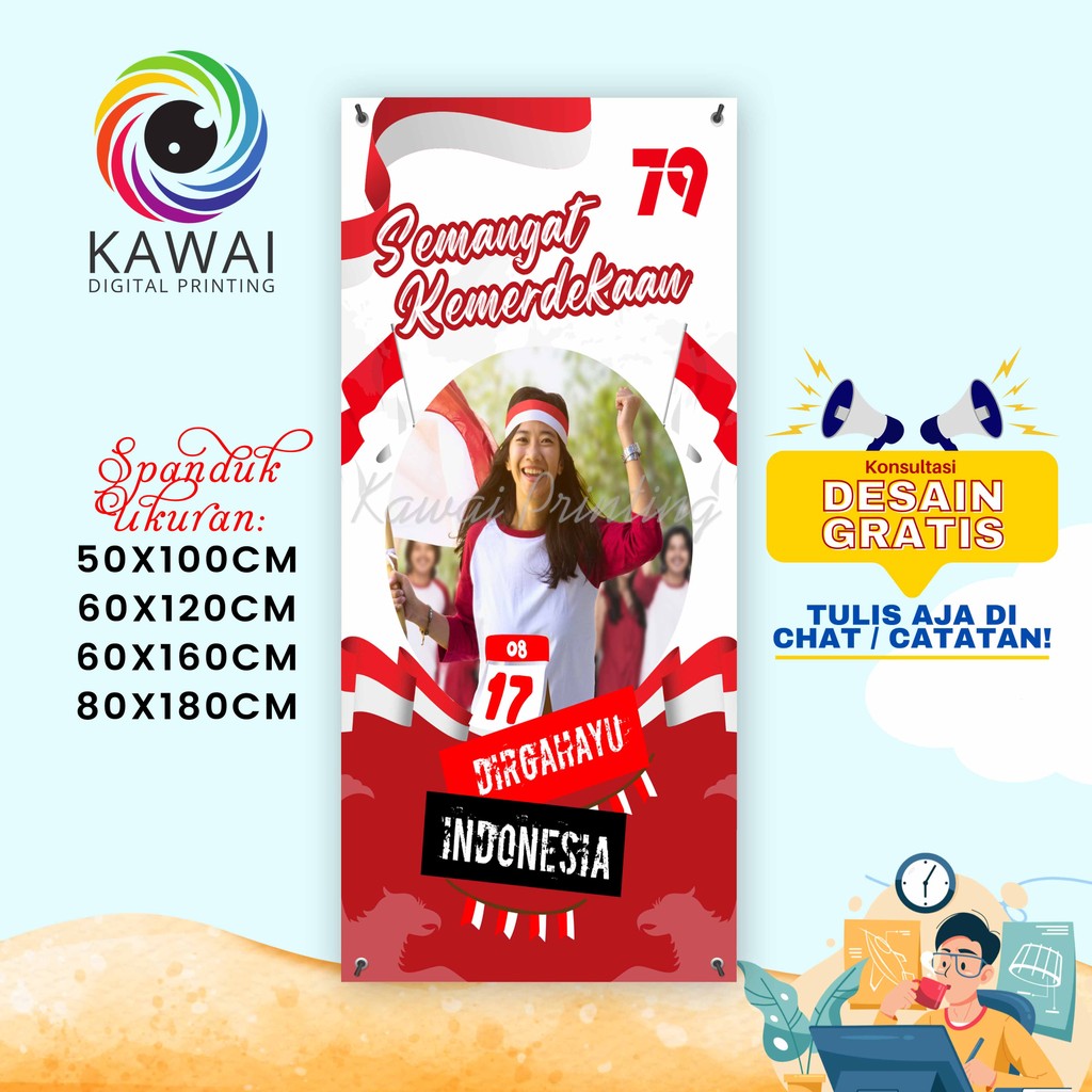 Jual SPANDUK / BANNER Semangat Kemerdekaan Pake Photo Free Desain ...