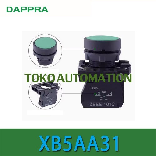 Jual SPC XB5-AA31 XB5 AA31 XB5AA31 22mm 1NO Green Push Button Flush ...