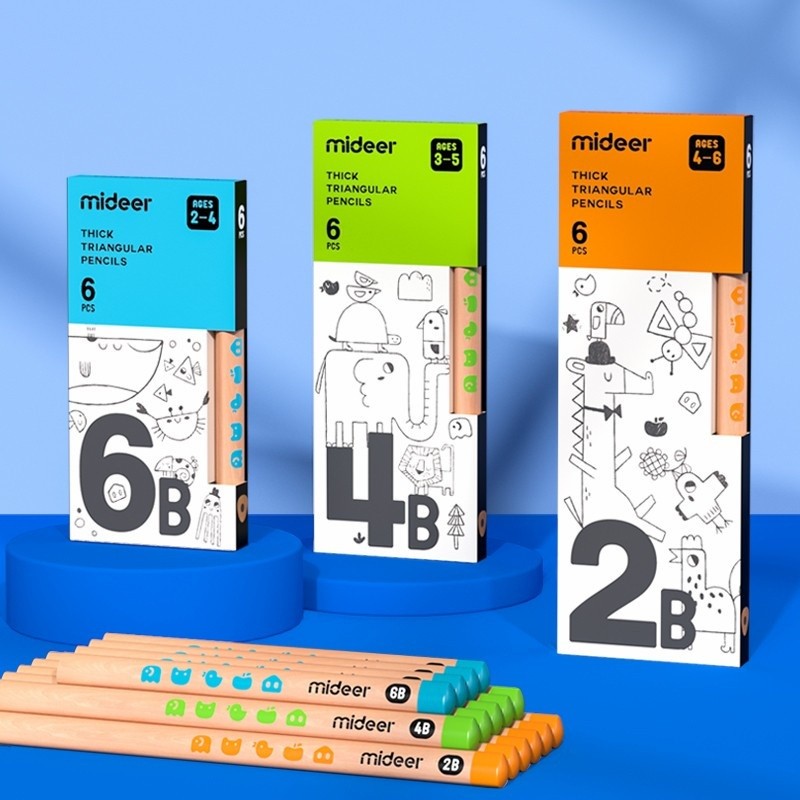 Jual Mideer Pensil Anak Kayu Wooden Thick Triangular Pencils 2B 4B 6B ...