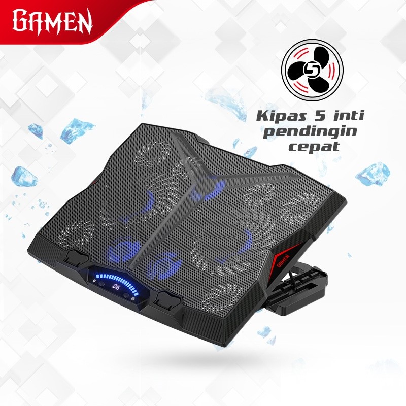 Jual GAMEN Cooling Pad Laptop Gaming Stand Kipas 5 Inti 3900 RPM GCP200 ...