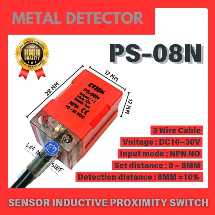 Jual SENSOR PS-08N NPN NO NORMALY OPEN INDUCTIVE PROXIMITY SWITCH DC10-30V 3 WIRE | Shopee Indonesia