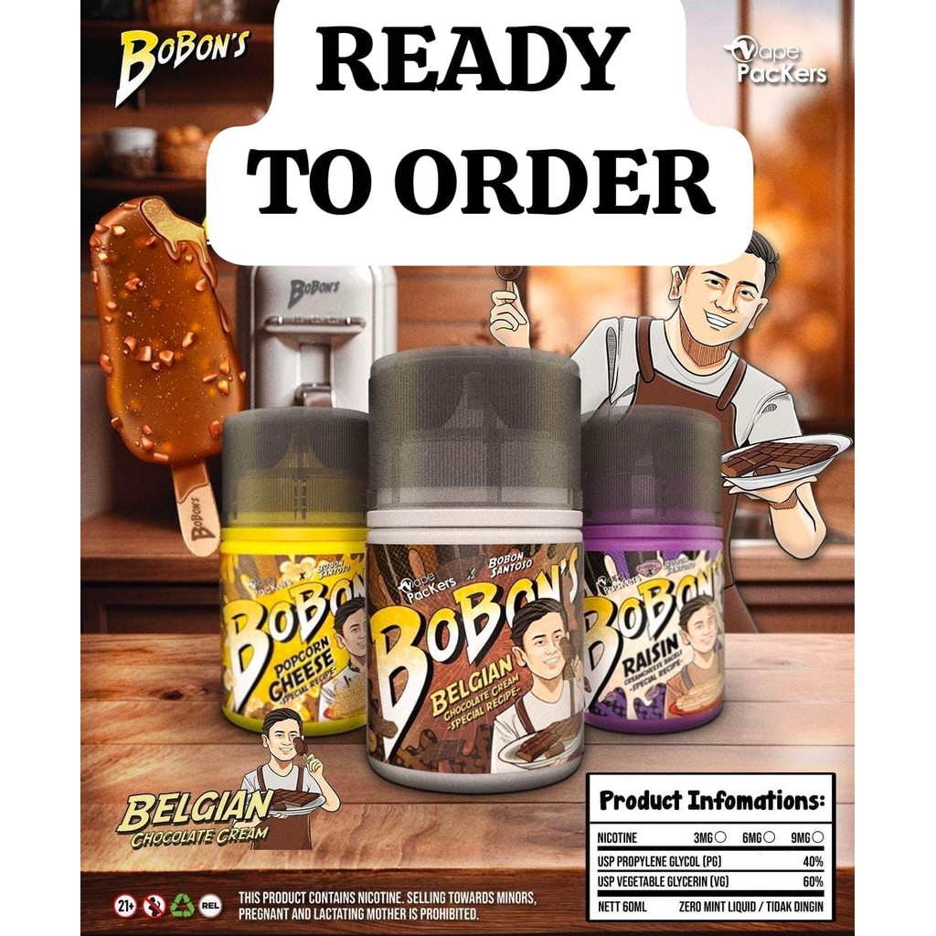 Jual LIQUID Freebase Bobon V3 Belgian Chocolate Cream 60ml 3n6n9mg ...