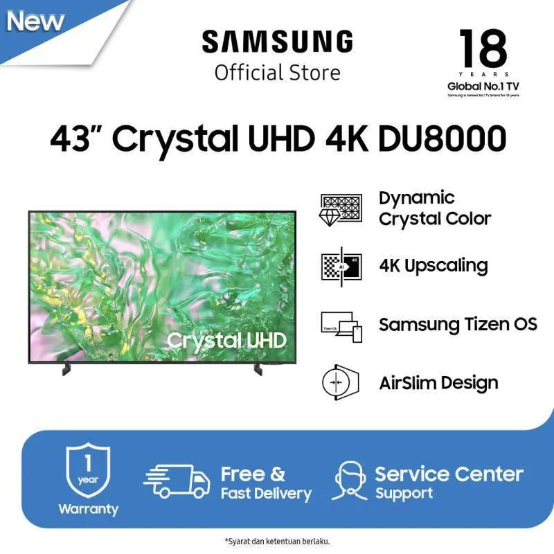Jual Samsung 43" Crystal UHD 4K DU8000 4K Smart TV - UA43DU8000KXXD - Garansi Resmi | Shopee ...