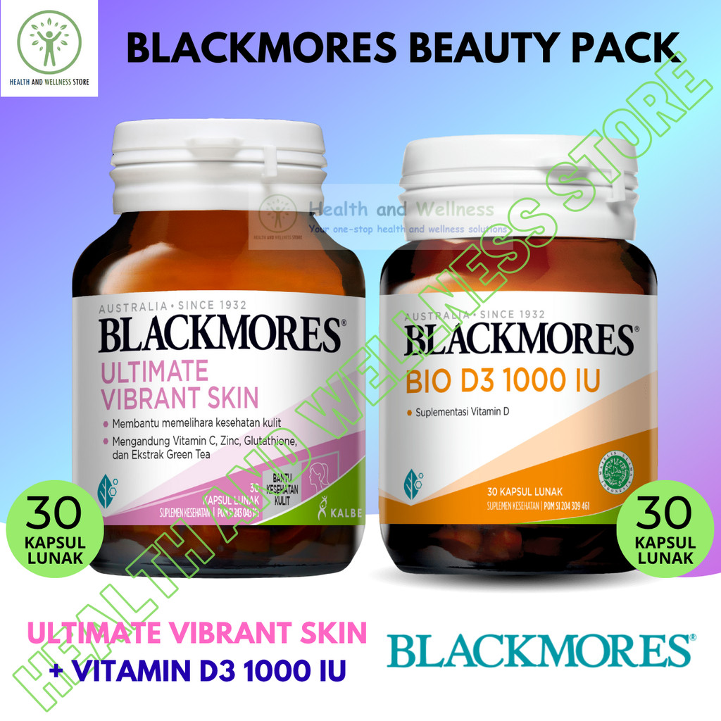 Jual PAKET BLACKMORES ULTIMATE VIBRANT SKIN 30 KAPSUL LUNAK DAN BIO D3 1000 IU 30 KAPSUL LUNAK ...