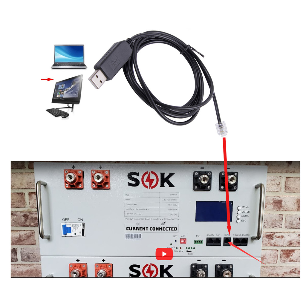 Jual SOK SK48V Solar Battery BMS Serial Converter Cable USB to RJ11 ...