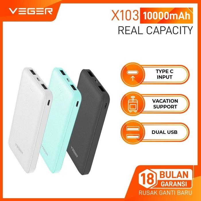 Jual VEGER Powerbank X103 10000mAh 2.4A Slim 2 Ports USB Output ...