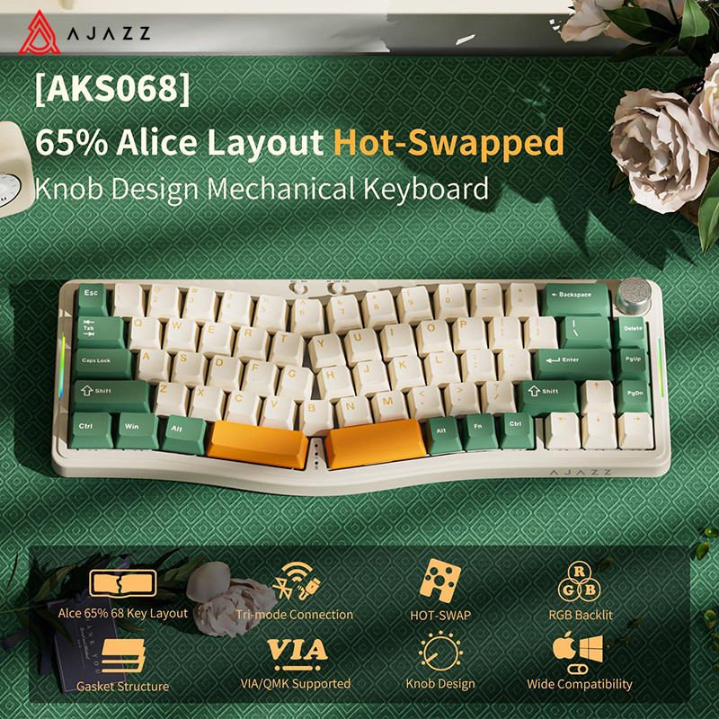 Jual Ajazz AKS068 PRO Three Mode RGB Mechanical Keyboard Wireless ...