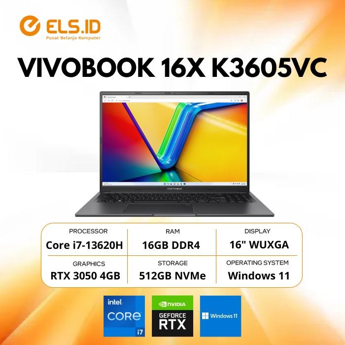 Jual Asus Vivobook 16X K3605VC-I735B6T-HM Intel Core i7-13620H 16GB SSD 512GB 16" WUXGA RTX3050 ...