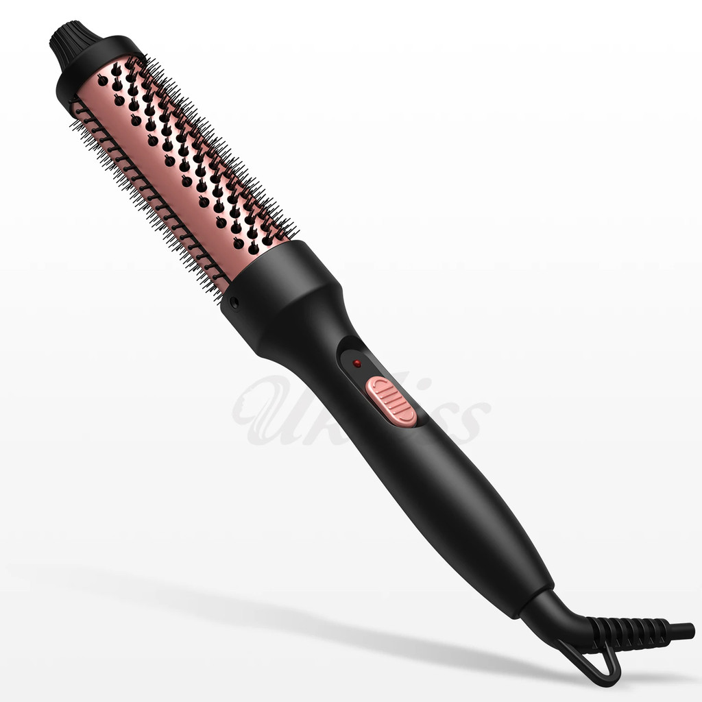 Jual 3 in 1 Thermal Brush Heated Curling Iron Brush Ceramic Hair Curler ...