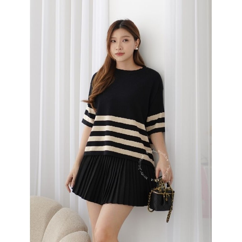 Jual AMAYA KNIT TOP baju atasan rajut katun wanita halus adem tangan pendek garis kerah bulat ...