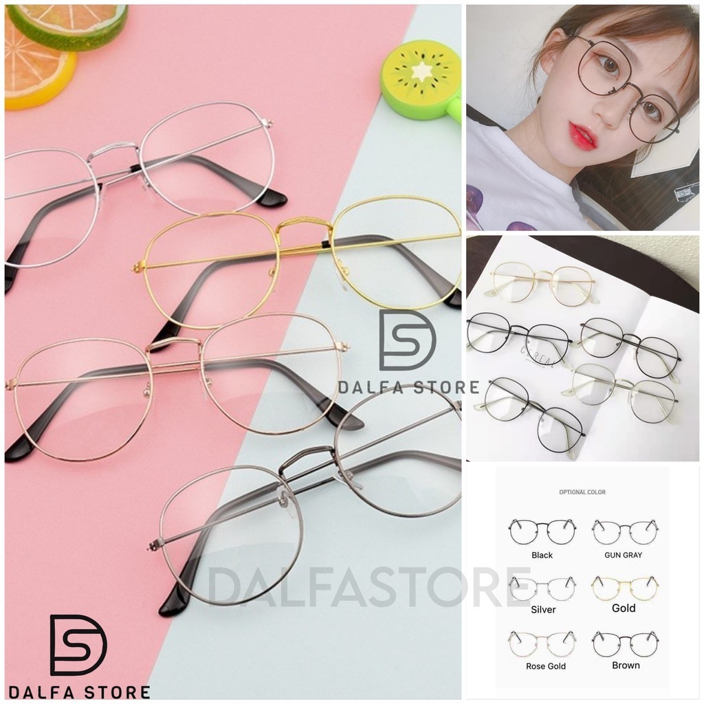 Jual Kacamata Pria Wanita Artis Frame Retro Vintage Oval Metal keren Viral Antiradiasi Cat Eyes ...