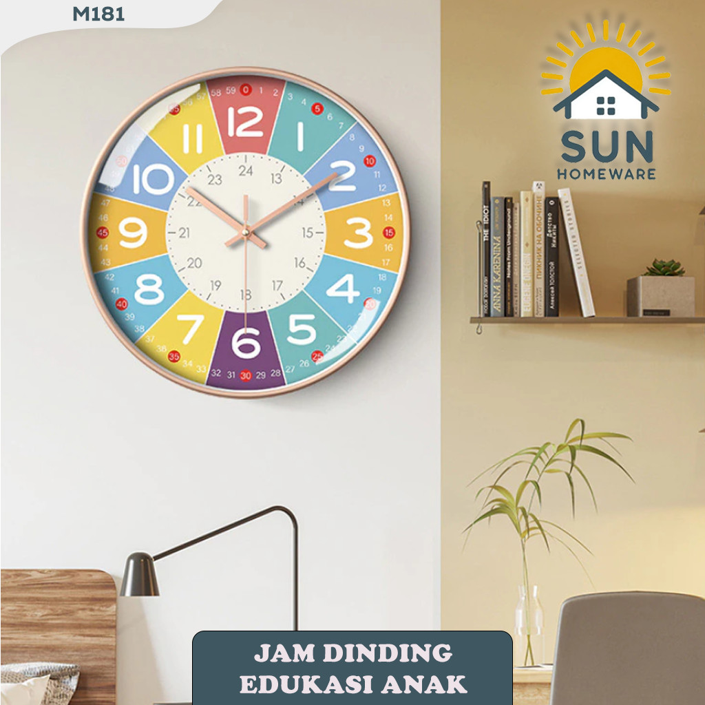 Jual SUN Jam dinding edukasi anak M181 / Jam dinding aesthetic 20CM ...