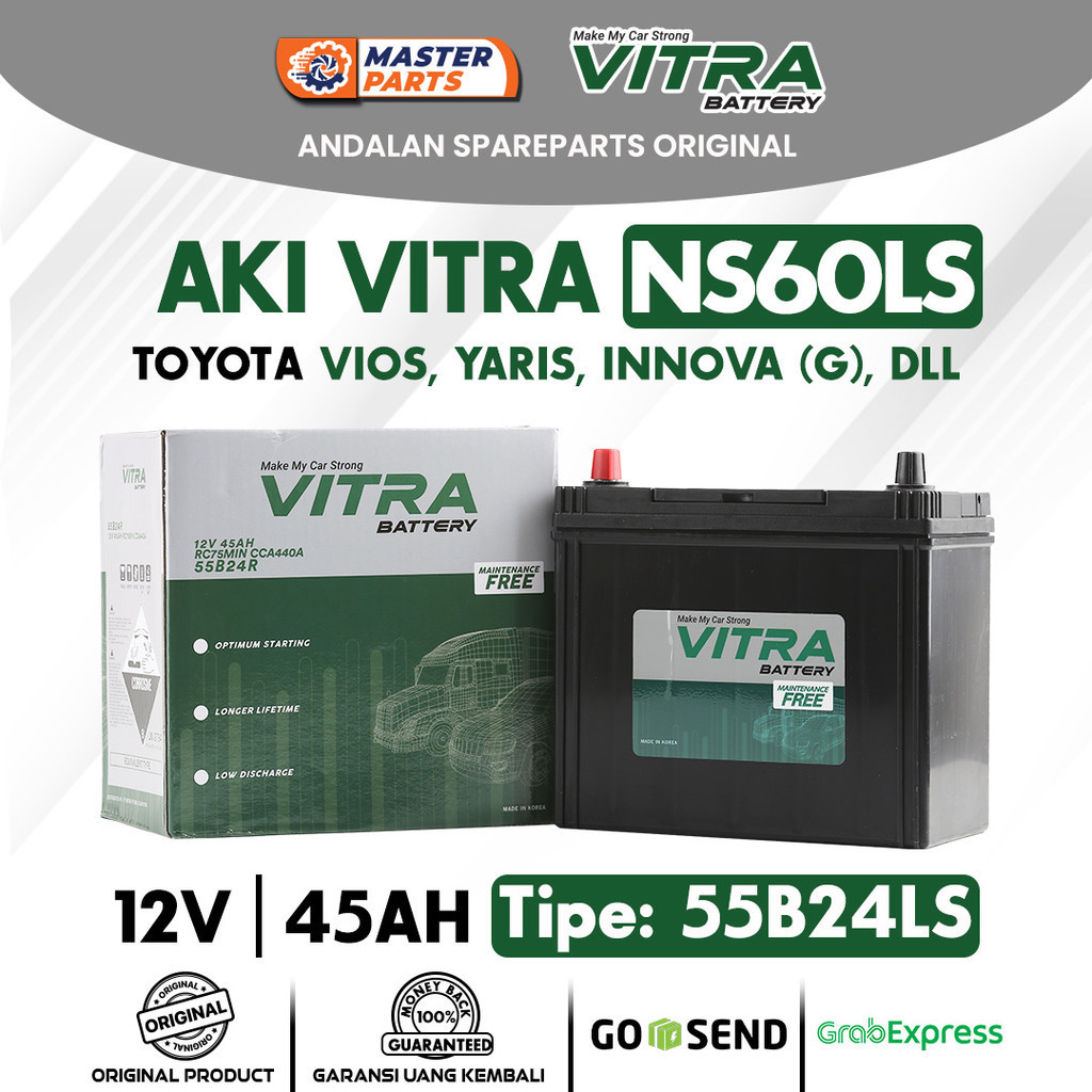 Jual Aki Mobil Vitra NS60LS 12V 45Ah untuk Toyota Vios, Yaris, Innova (G) | Shopee Indonesia
